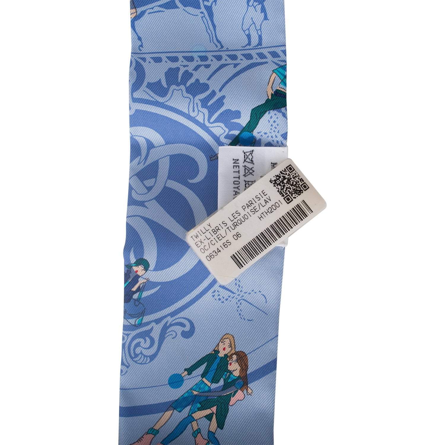 Hermes "Ex-Libris Les Parisiennes" Ciel Silk Twilly Pair